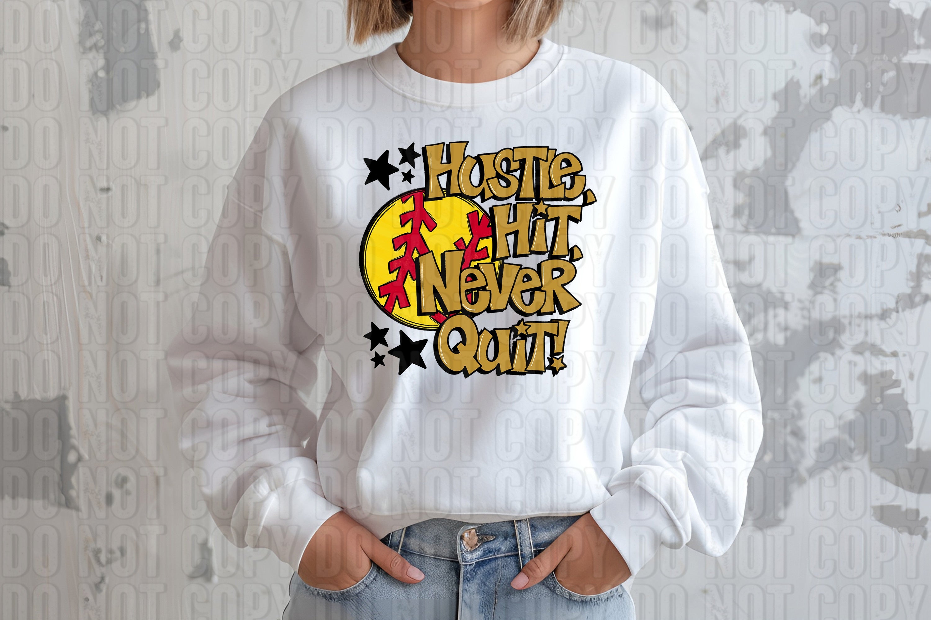 Hustle Hit Softball Vegas Gold DTF Transfer – K&M Designs