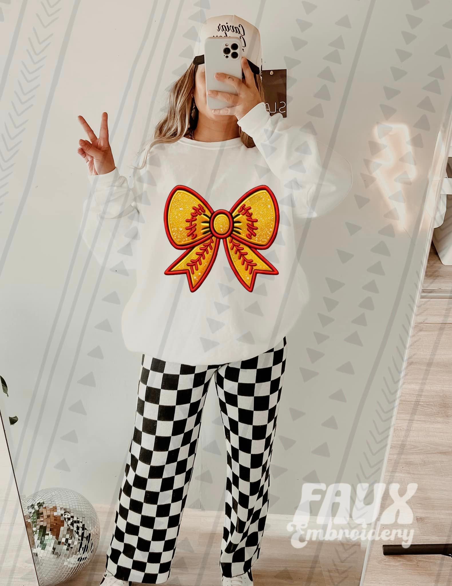 Coquette Softball Bow DTF Transfer – K&M Designs