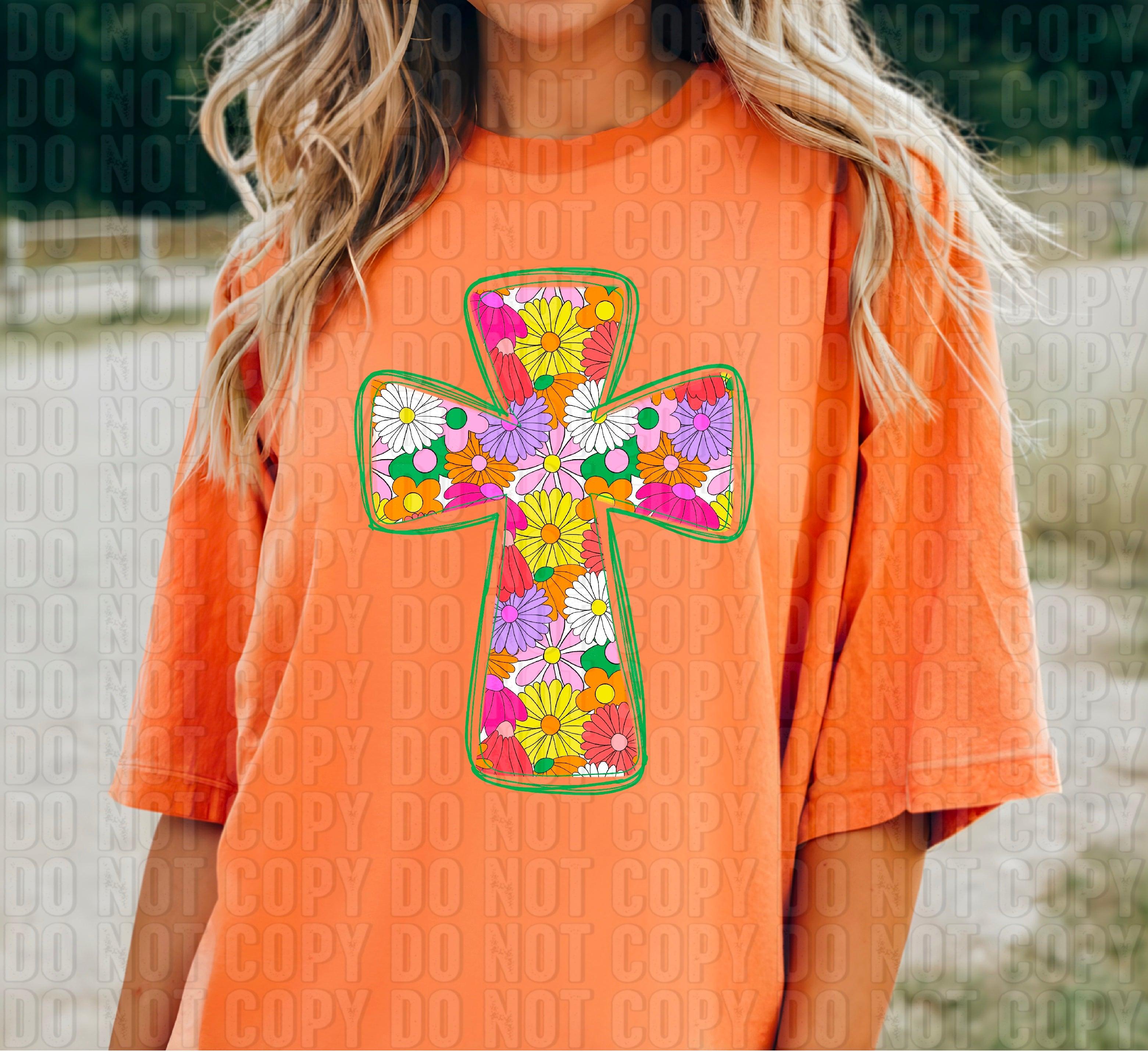 Bright Floral Cross DTF Transfer – K&M Designs