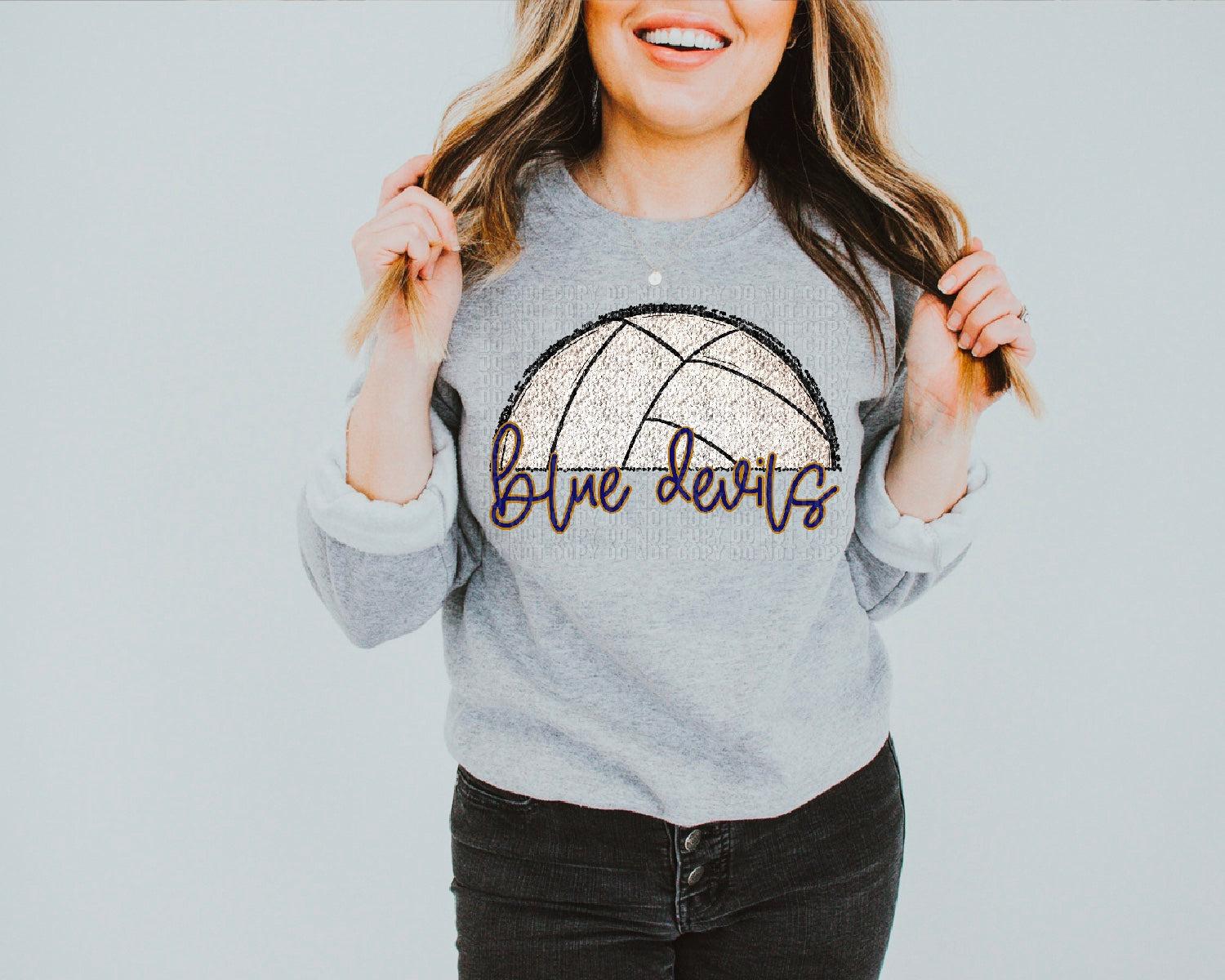 Blue Devils Half Volleyball Sequined Faux DTF Transfer – K&M Designs