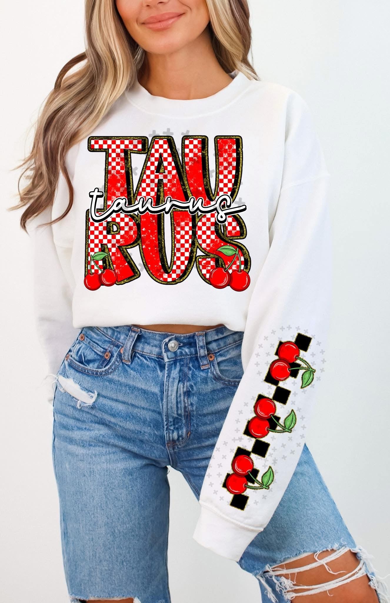 Taurus Sign Cherries DTF Transfer – K&M Designs