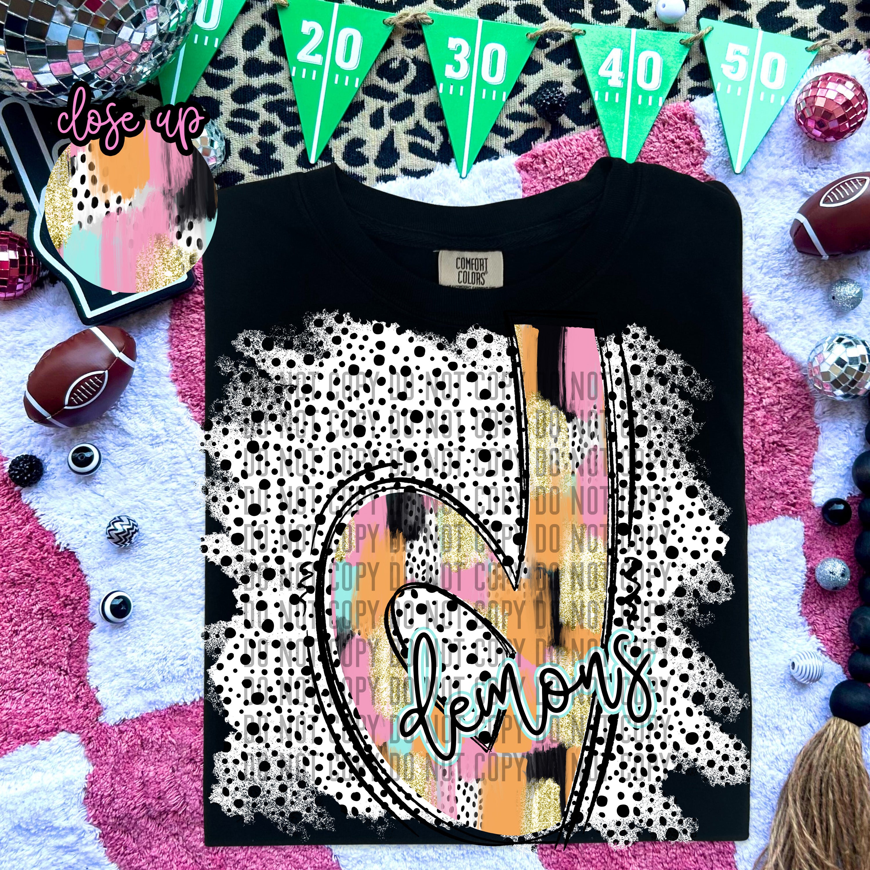 Demons Pink Stroke Dalmatian Dots Mascot DTF Transfer – K&M Designs