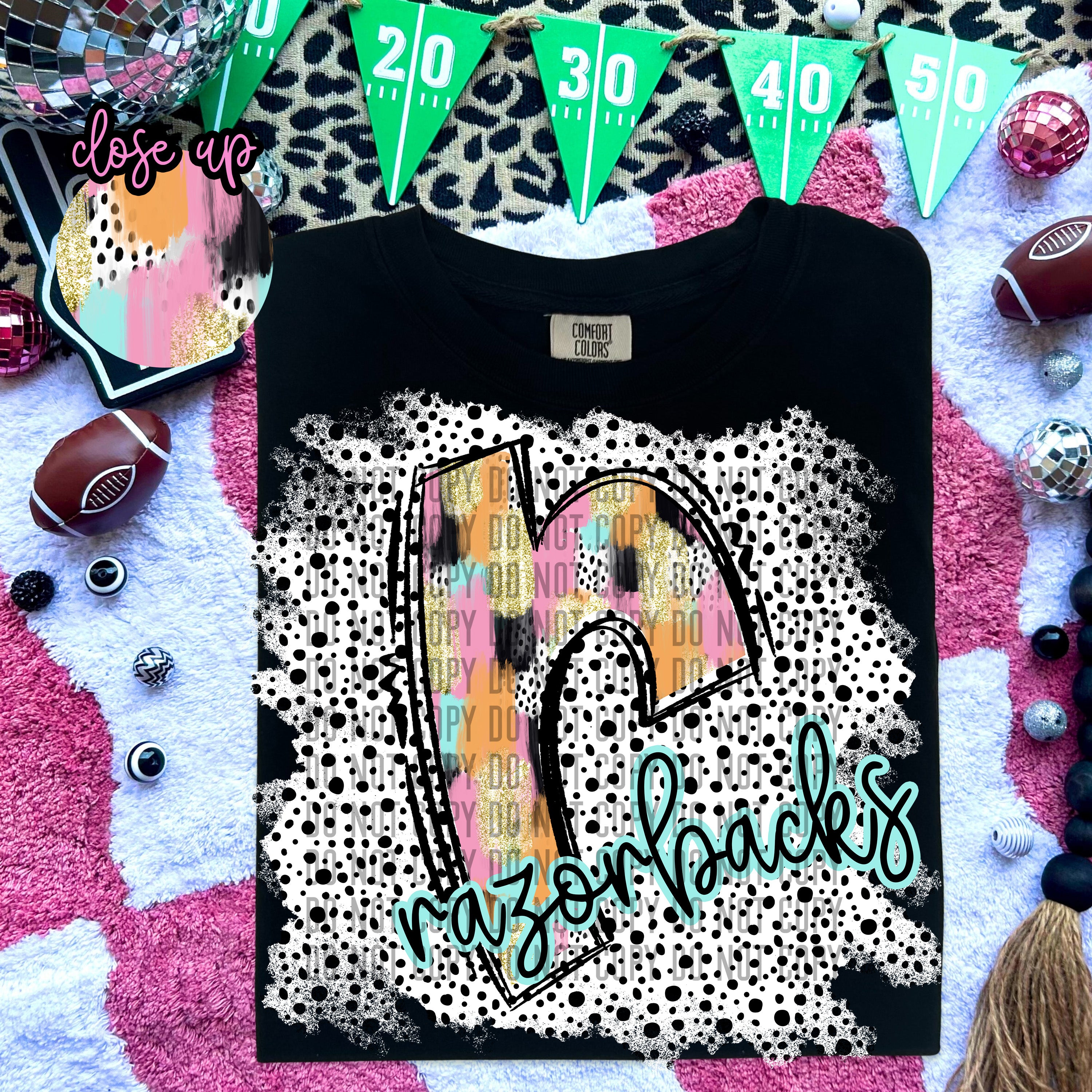 Razorbacks Pink Stroke Dalmatian Dots Mascot DTF Transfer – K&M Designs