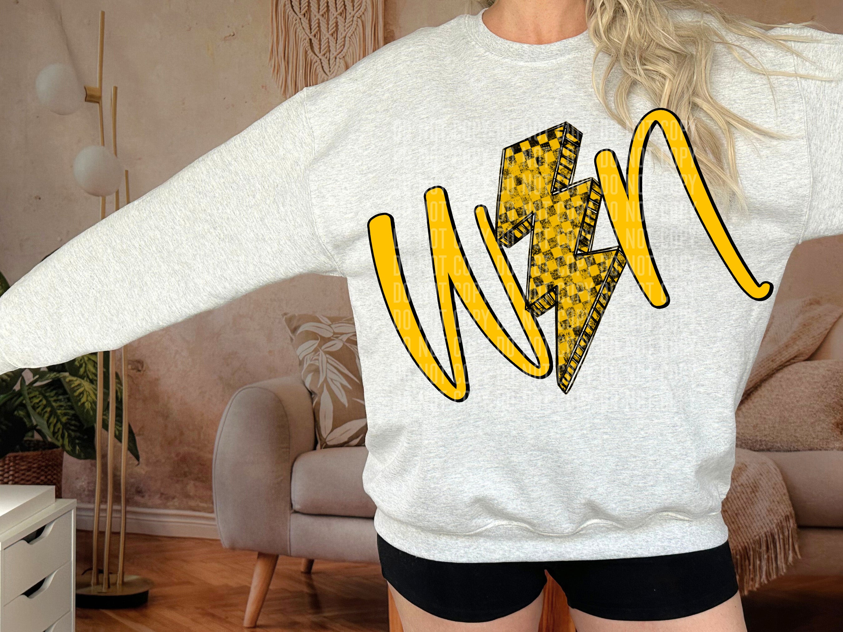 Yellow Win Lightning Bolt DTF Transfer – K&M Designs